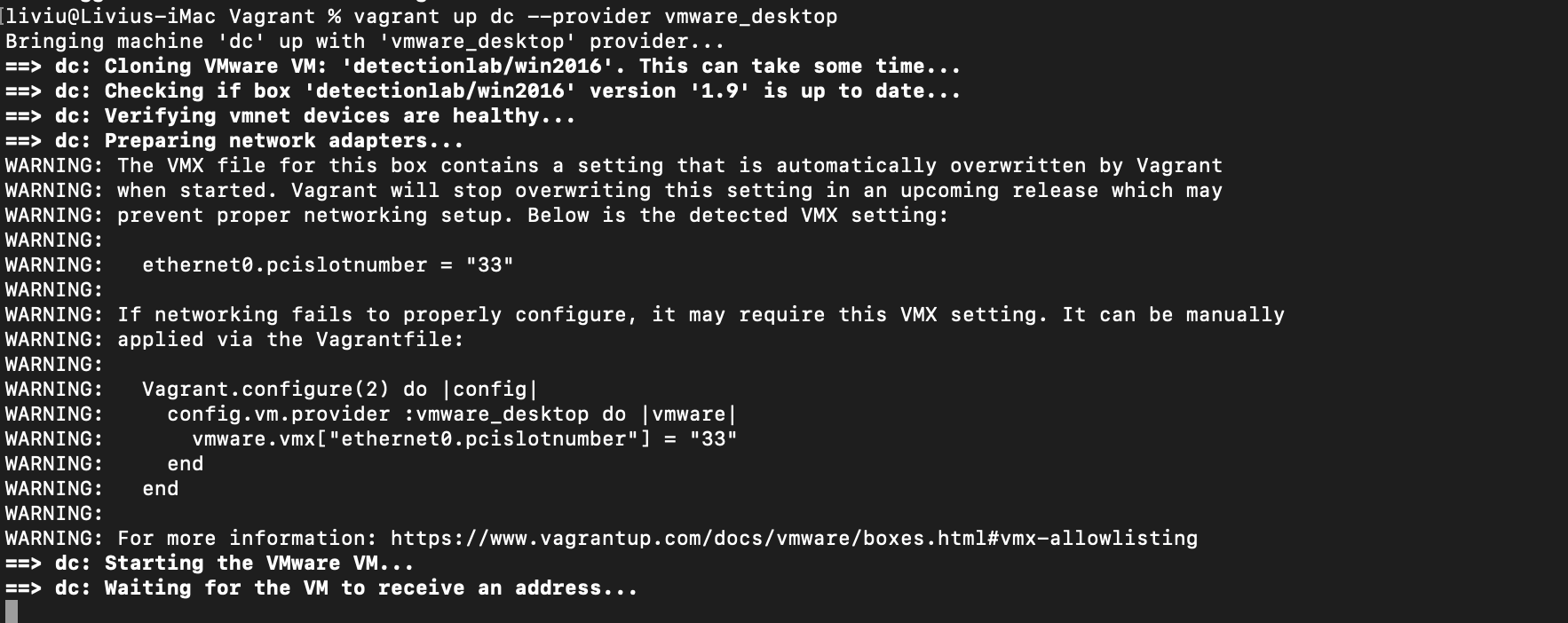 dc stuck at 'Waiting for the VM to receive an address' · Issue #725 · clong/DetectionLab · GitHub