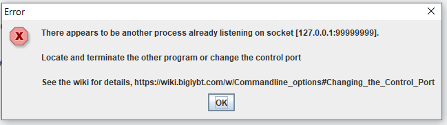 Another process is listening on socket error, but there is nothing listening on that socket ...