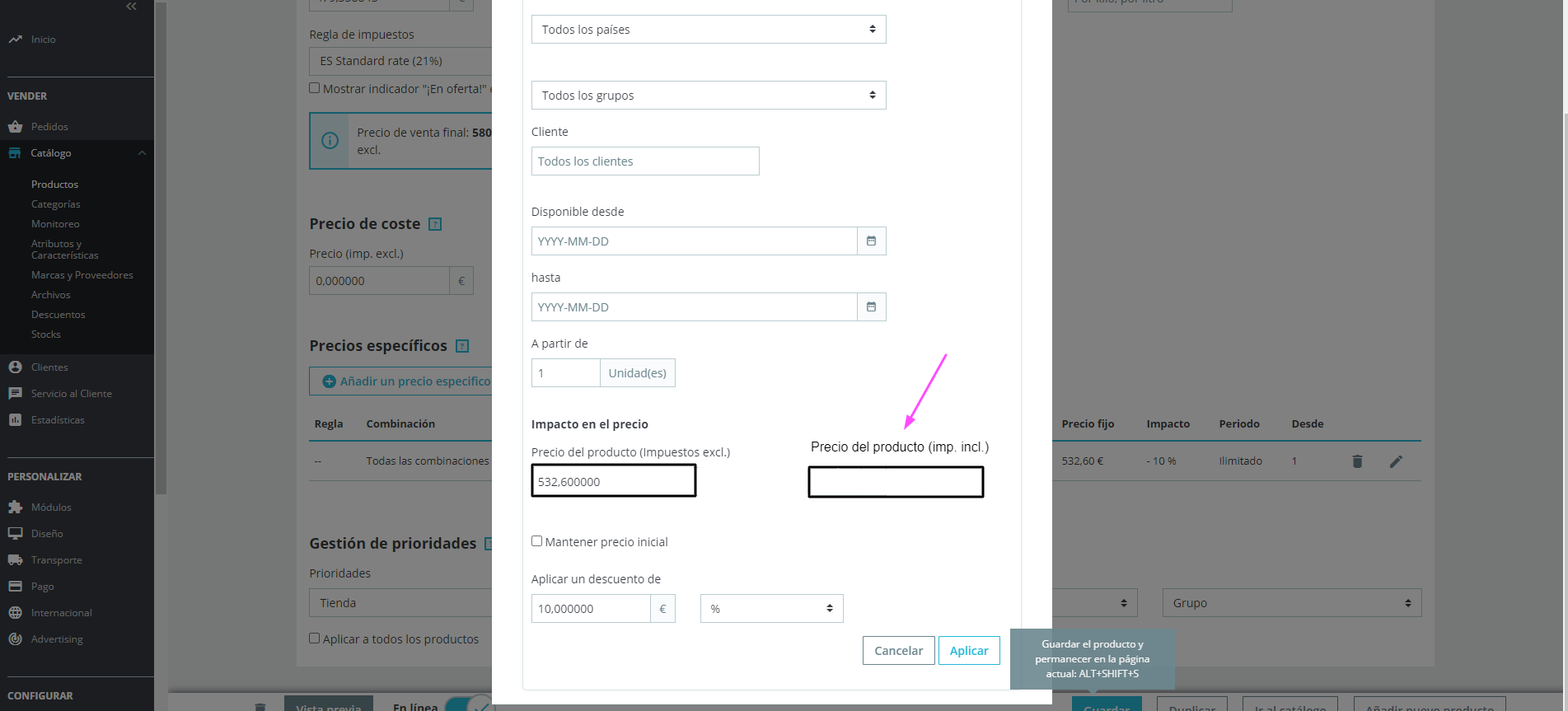In product page, add a new field for Product price (tax incl.) in Specific Prices · Issue #23148 ...