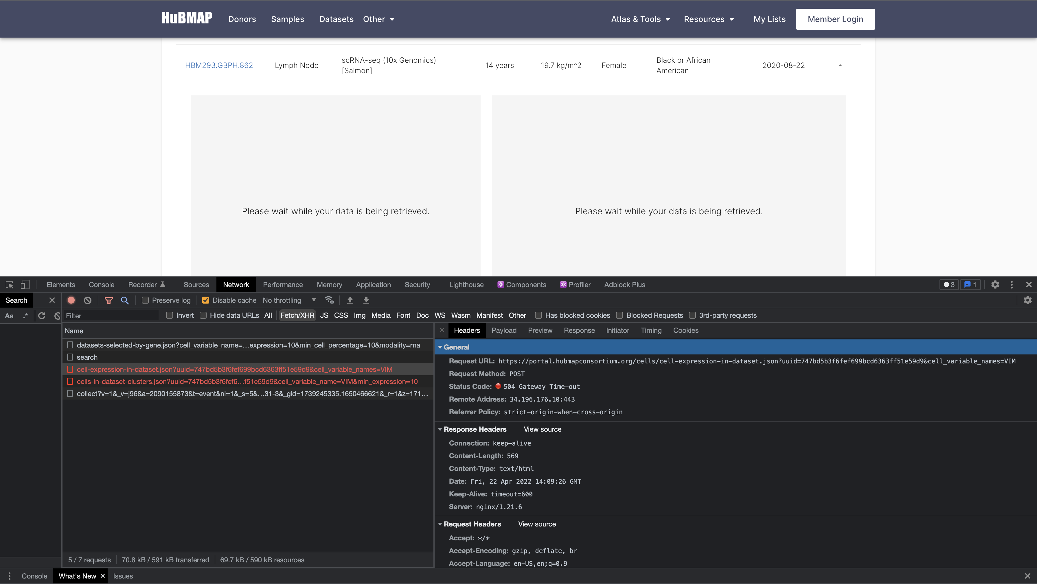 504 from cells on PROD · Issue #2594 · hubmapconsortium/portal-ui · GitHub