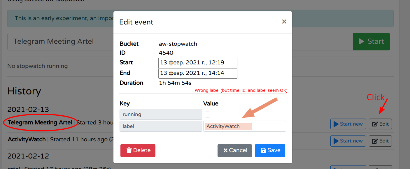 Stopwatch edit: wrong entry in popup · Issue #565 · ActivityWatch/activitywatch · GitHub