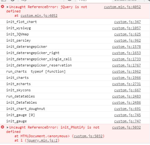 Some errors from jquery · Issue #884 · ColorlibHQ/gentelella · GitHub