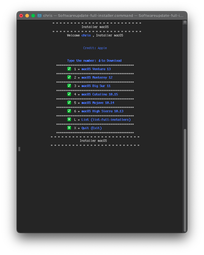 GitHub - chris1111/Softwareupdate-full-installer: Command Line script to download Install macOS