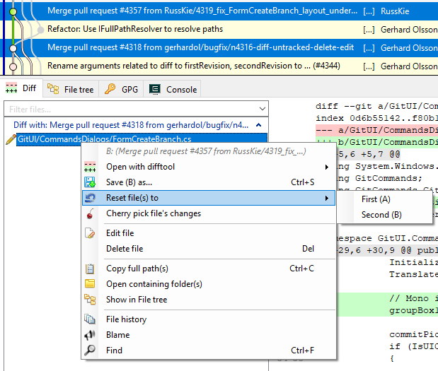 Browse Diff Reset: Multiple parents are not handled · Issue #4387 · gitextensions/gitextensions ...