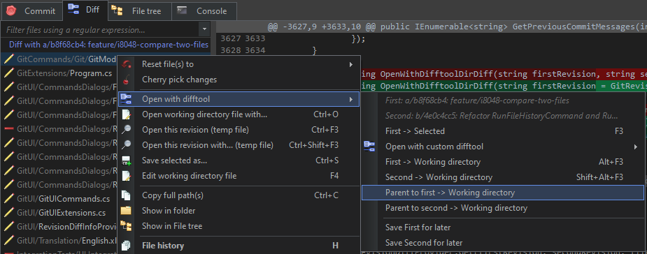 RevDiff: diff second/first parent to working directory · Issue #8253 · gitextensions ...