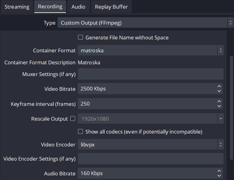 OBS crashes on linux when I stop screen recording to mkv + libvpx ...