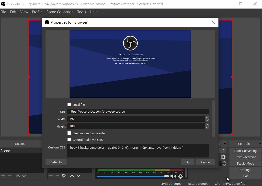 Use OBS Canvas Size As Browser Source Default Size By RytoEX Pull 