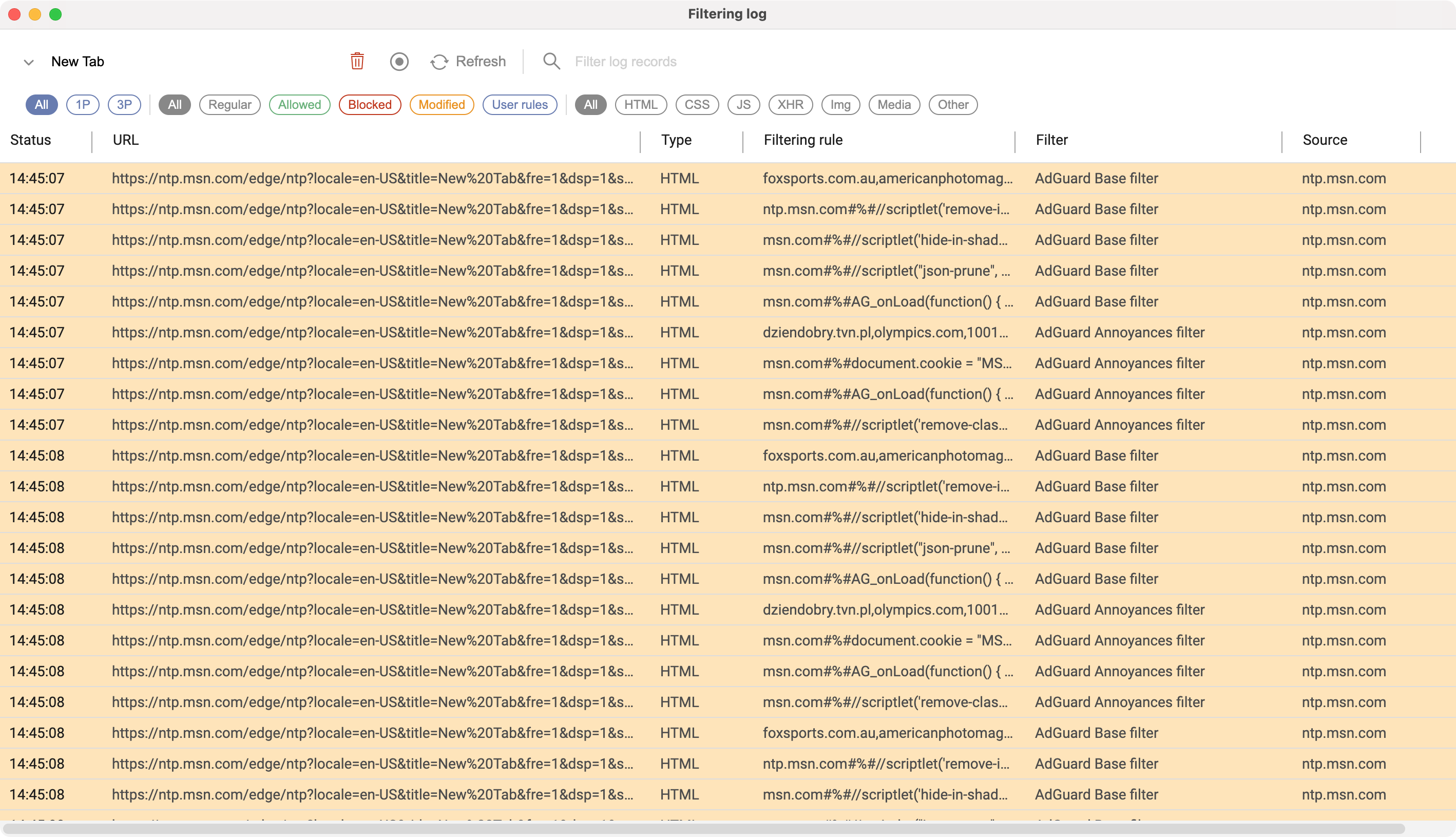 The new tab is defined as either (ntp.msn.com) or (edge://newtab ...