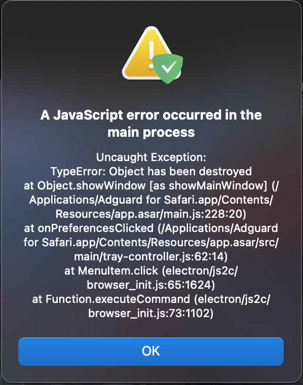 A JavaScript error occurred in the main process · Issue #400 · AdguardTeam/AdGuardForSafari · GitHub