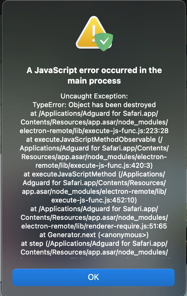 A JavaScript error occurred in the main process · Issue #400 · AdguardTeam/AdGuardForSafari · GitHub