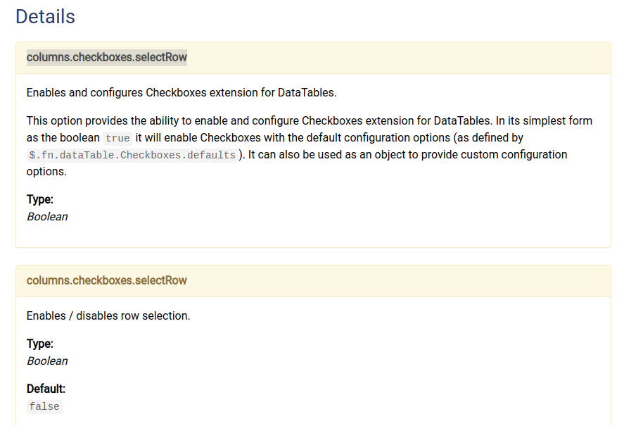 Documentation: columns.checkboxes.selectRow appears twice in the 'details' section · Issue #120 ...