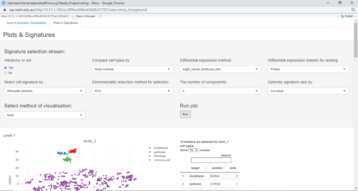 interactive visualisation of leaf cell type separation at each level and their signatures ...