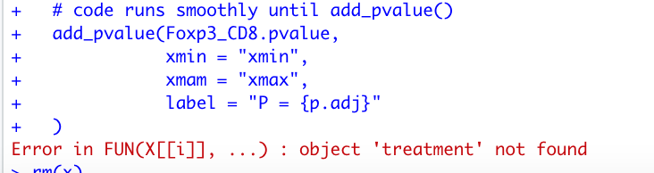 Error in FUN(X[[i]], ...) : object 'treatment' not found when add_pvalue to faceted plot · csdaw ...