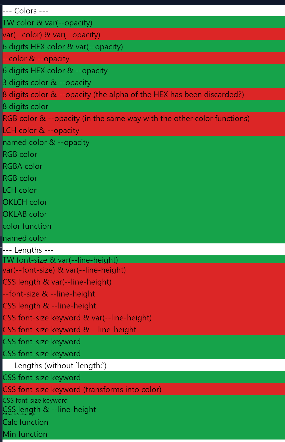 Color font Size Values Are Not Recognized In Some Cases Or Are Not 
