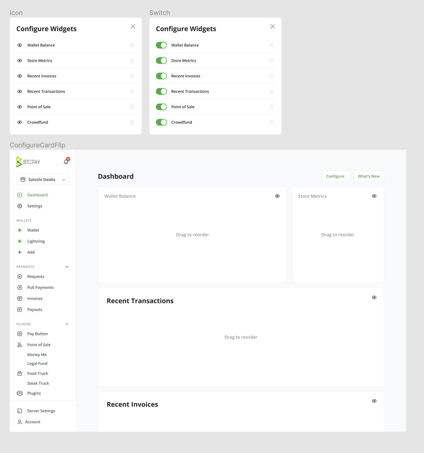 [Design] Ability to re-order, hide, and show Dashboard widgets · Issue #3822 · btcpayserver ...