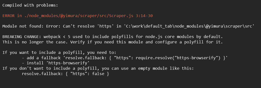 Webpack 5 polyfill · Issue #1 · RiwajMainali/default_tab · GitHub