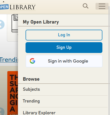 Add Google sign in button to hamburger menu · Issue #6937 · internetarchive/openlibrary · GitHub