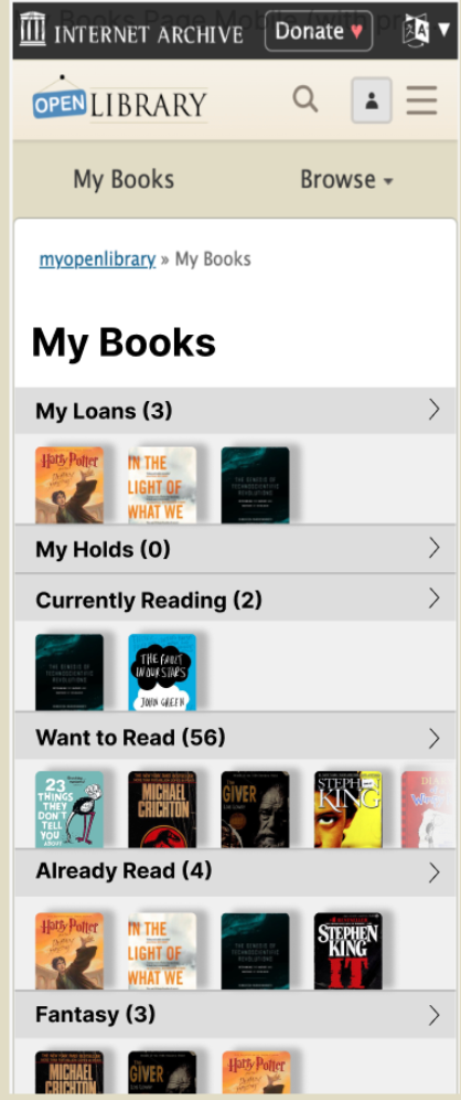 My Books Page: mobile Redesign · Issue #6857 · internetarchive/openlibrary · GitHub