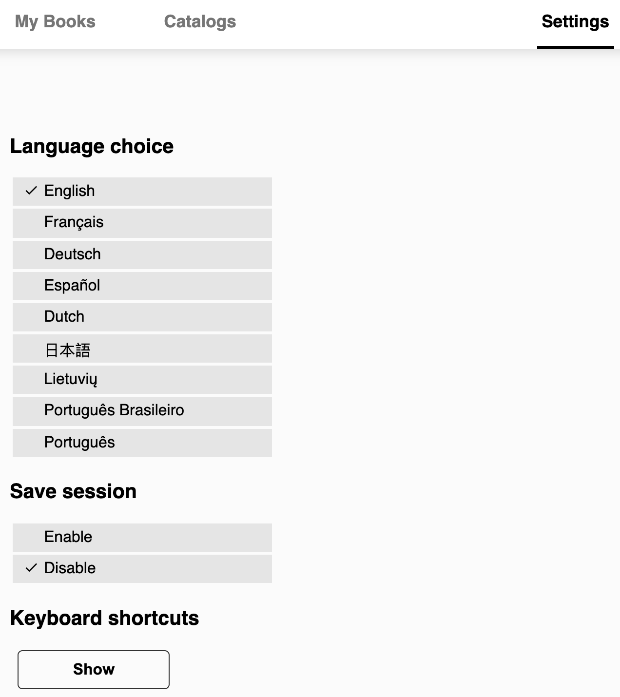 settings, language switch, "save session" UI does not refresh ...