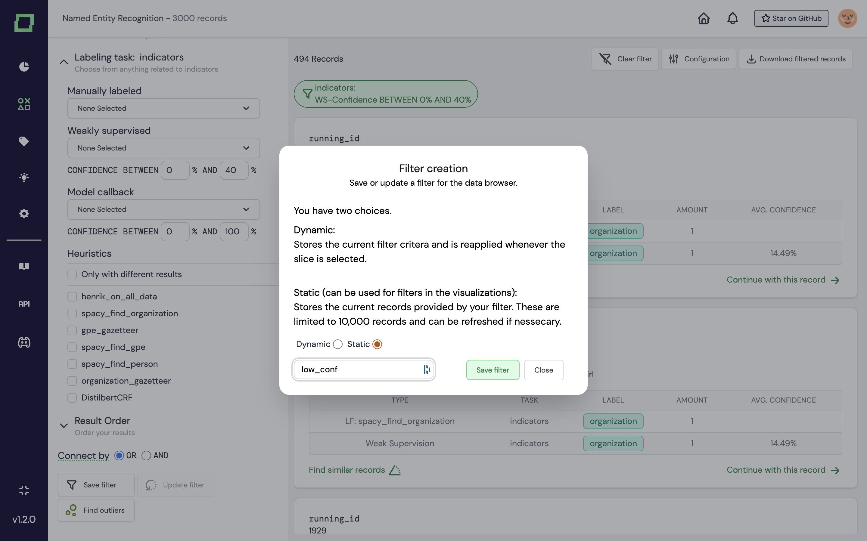 [BUG] - Can not create static filter on low confidence extraction labels · Issue #99 · code-kern ...
