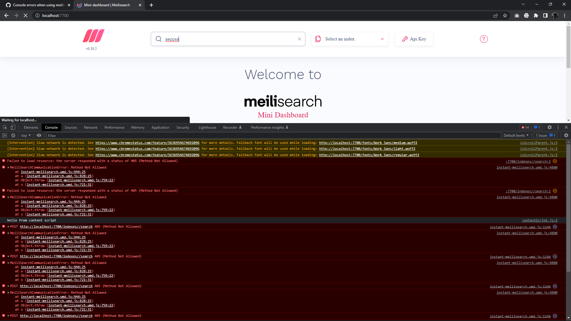 Console errors when using meilisearch with laravel sail · Issue #388 · meilisearch/mini ...