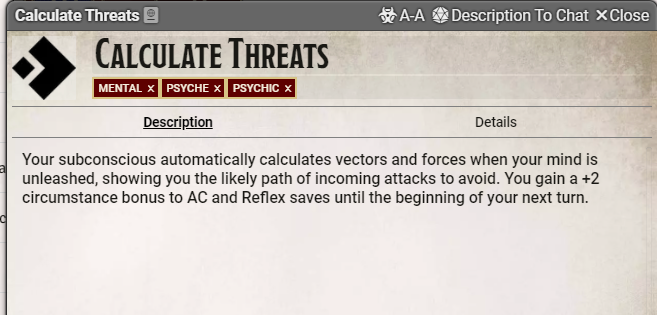 Psychic ability Calculate Threats has no corresponding effect · Issue #4521 · foundryvtt/pf2e ...