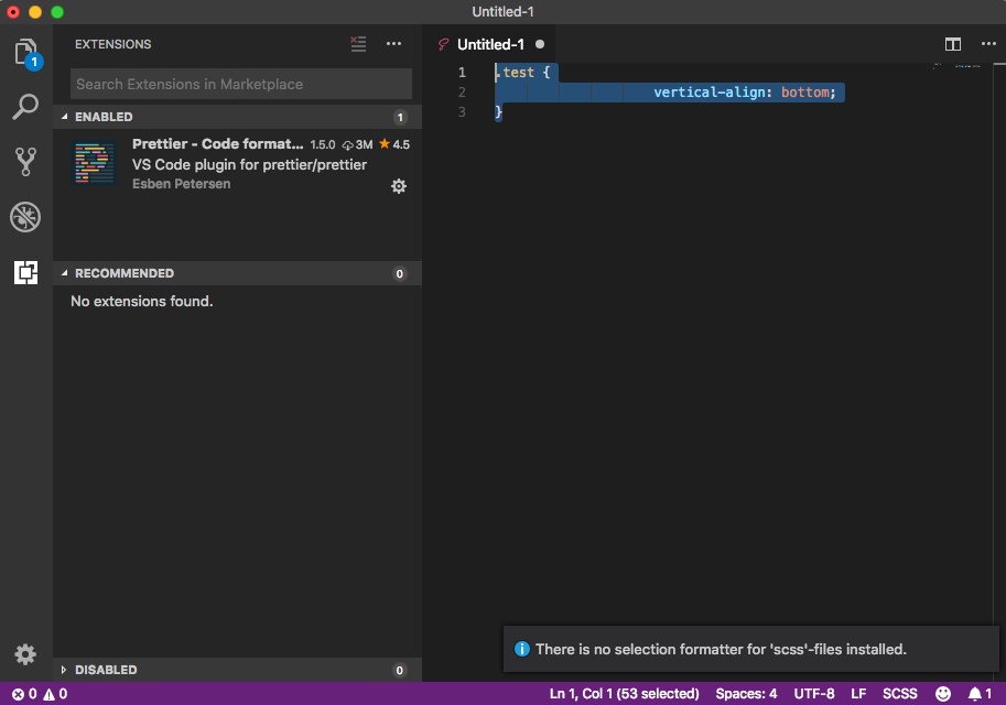 Format Selection in scss files doesn't work · Issue #529 · prettier/prettier-vscode · GitHub
