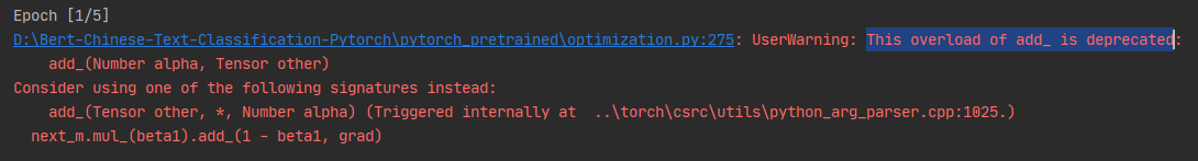 This overload of add_ is deprecated · Issue #95 · 649453932/Bert-Chinese-Text-Classification ...