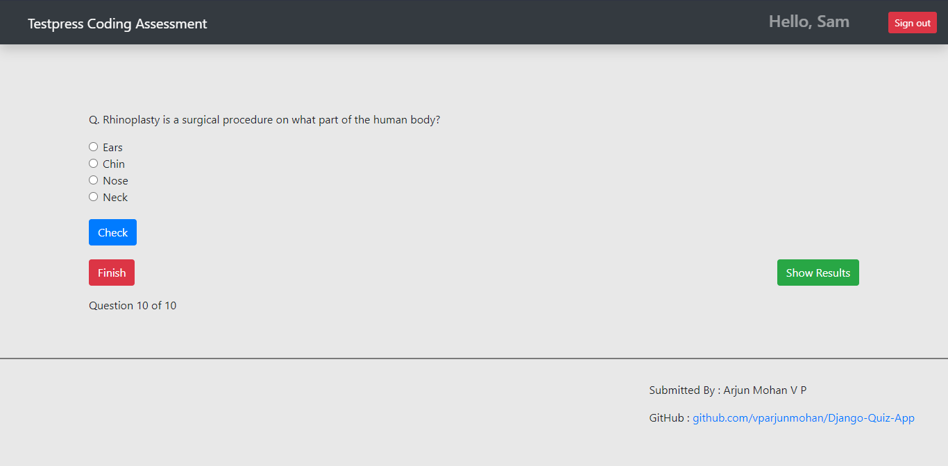 GitHub - PaulModaley/Quiz-App: A Quiz web app using Django, Javascript.