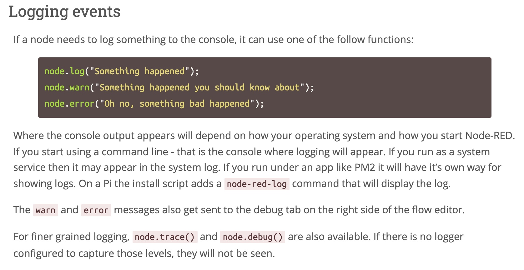 node.log & node.warn & node.error messages to system console not found in any log · Issue #1250 ...
