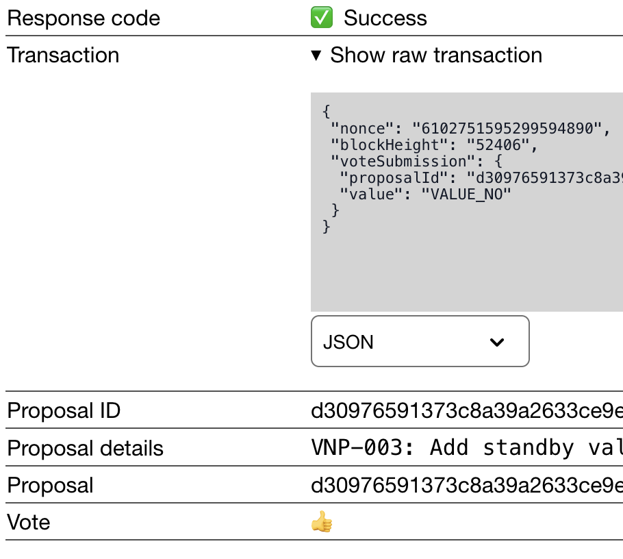 Block explorer showing thumbs up for a no vote · Issue #3689 · vegaprotocol/frontend-monorepo ...