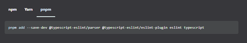Website: Add 'pnpm' tab alongside 'npm' and 'yarn' · Issue #6835 · typescript-eslint/typescript ...