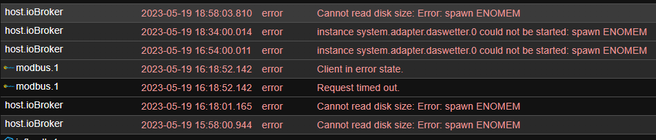 Error Message Cannot Read Disk Size Error Spawn Enomem · Issue 450 · Iobrokeriobroker · Github 1869