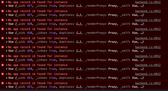 VM3113 backend.js:4912 No app record id found for instance · Issue #1791 · vuejs/devtools-v6 ...