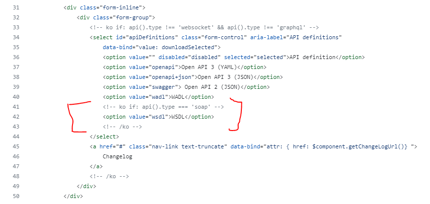 API Definition drop-down for SOAP service still showing options for ...
