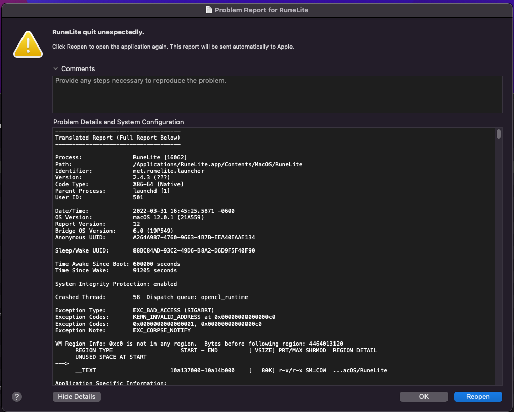 Client randomly crashes, repeatedly · Issue #14815 · runelite/runelite · GitHub