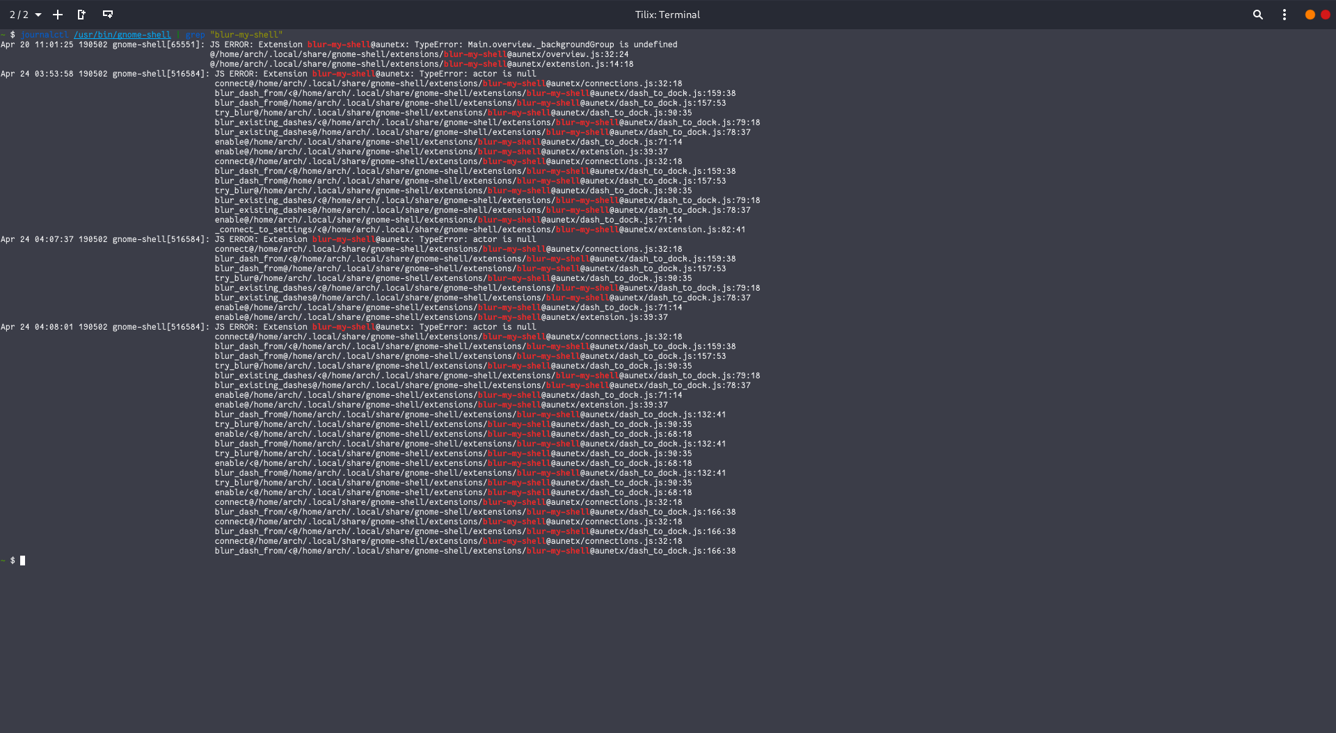 Extension bug "actor is null" with a different theme · Issue #51 · aunetx/blur-my-shell · GitHub