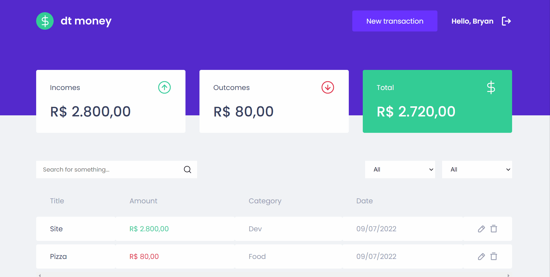 GitHub - bryanmaraujo544/dtmoney: app to organize financial transactions