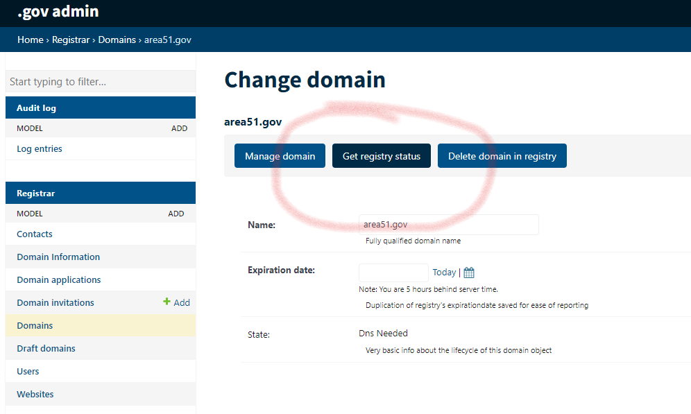 Django Admin: Remove "Get registry status" button · Issue #1272 · cisagov/manage.get.gov · GitHub