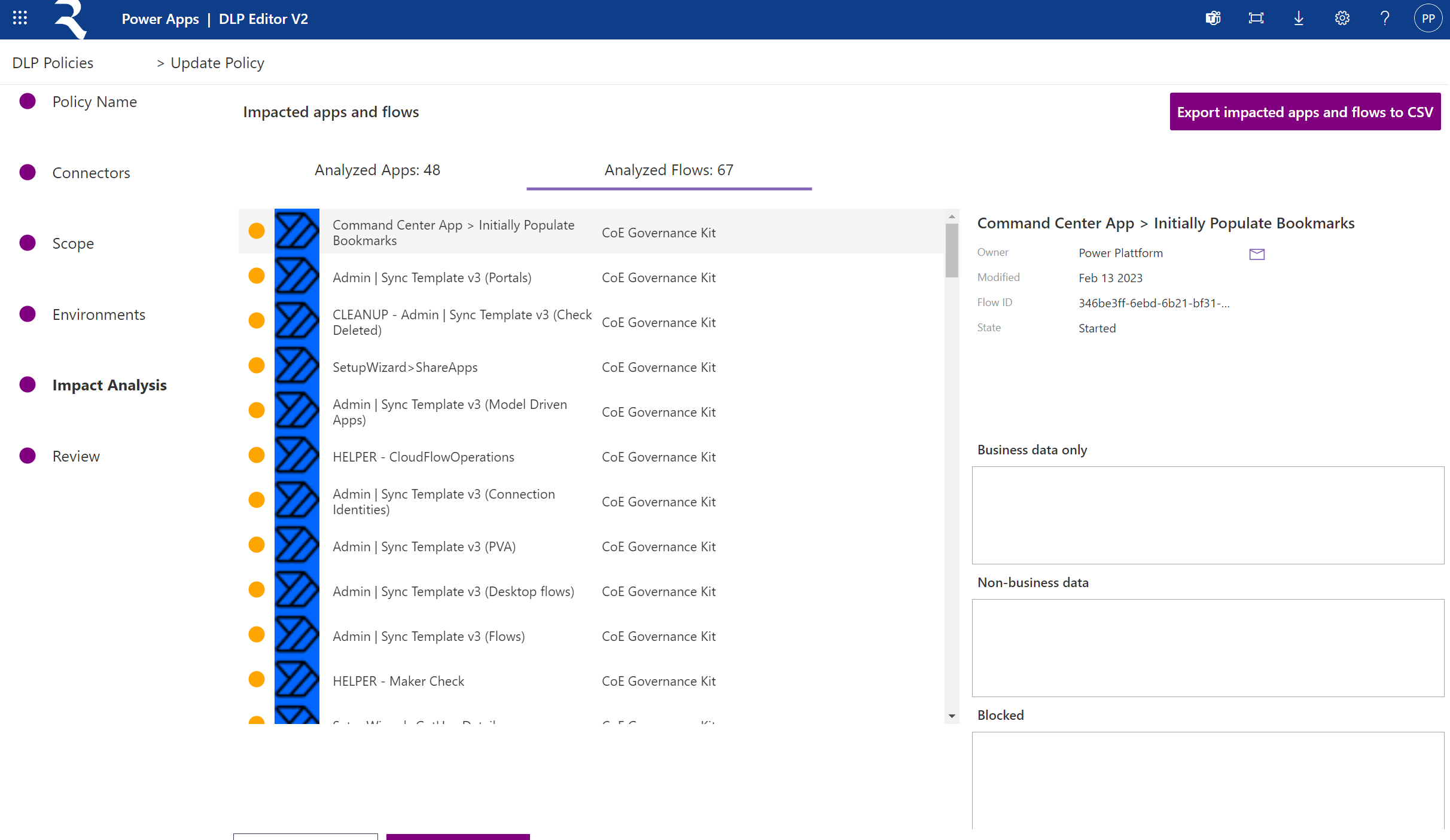 [CoE Starter Kit - BUG] DLP Editor not showing connectors for impacted apps and flows · Issue ...