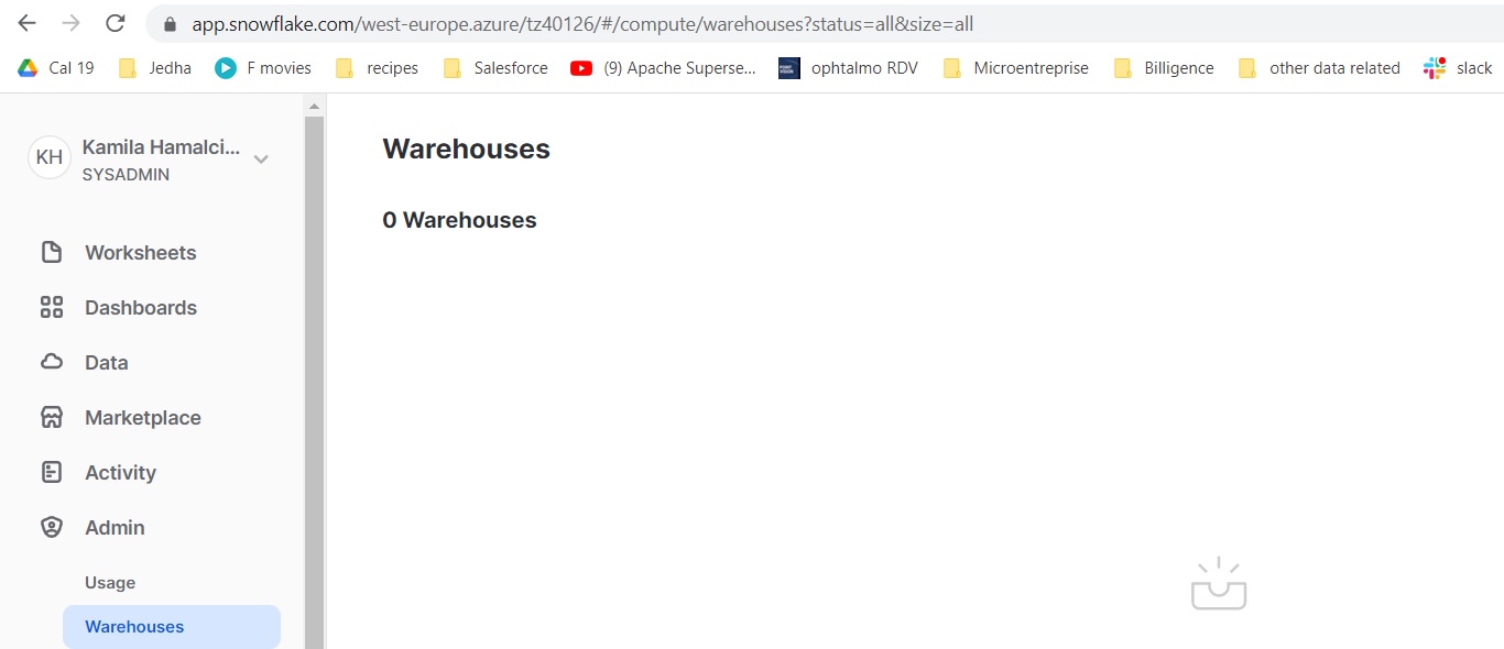 Getting Started with Snowflake - Zero to Snowflake - step 4, Warehouse: COMPUTE_WH not appearing ...