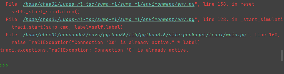 TraCIException: Connection '0' is already active · Issue #48 · LucasAlegre/sumo-rl · GitHub
