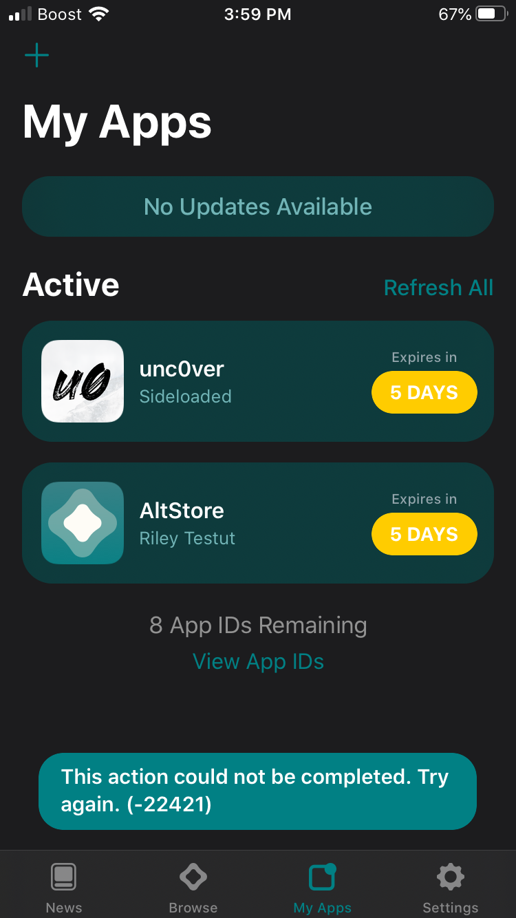 This action could not be completed Try again (-22421) · Issue #264 · altstoreio/AltStore · GitHub