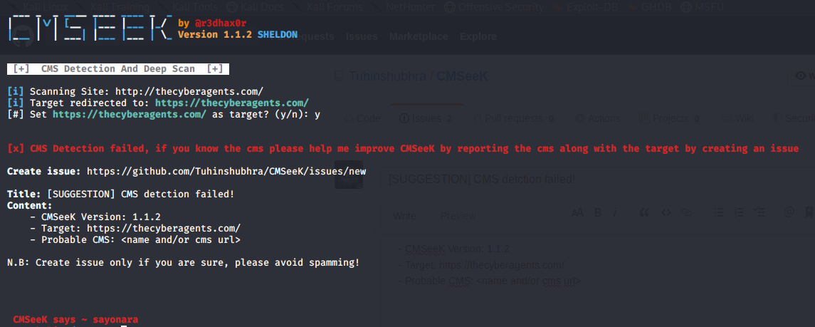 [SUGGESTION] CMS detction failed! · Issue #102 · Tuhinshubhra/CMSeeK · GitHub