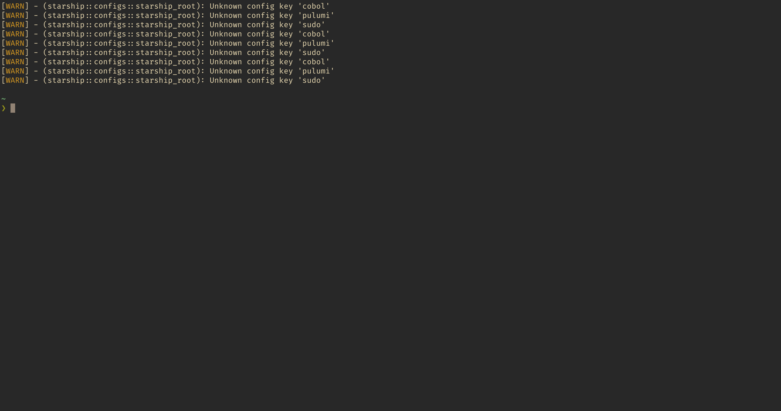 Unknown config key cobol, pulumi, sudo (lastest preset config file ... Unknown config key cobol, pulumi, sudo (lastest preset config file ...