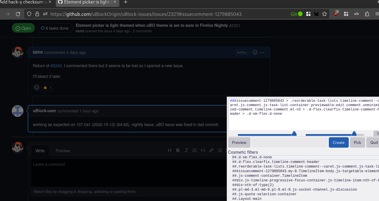 Element picker is light themed when uBO theme is set to auto in Firefox Nightly · Issue #2321 ...