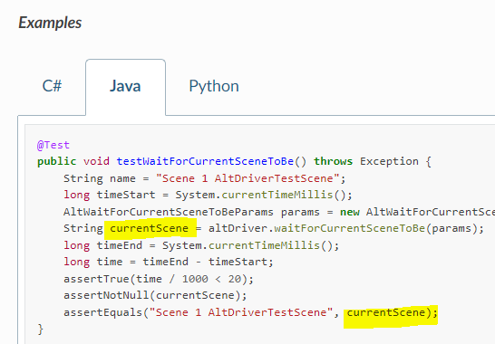 `WaitForCurrentSceneToBe` is implemented as void but in documentation ...