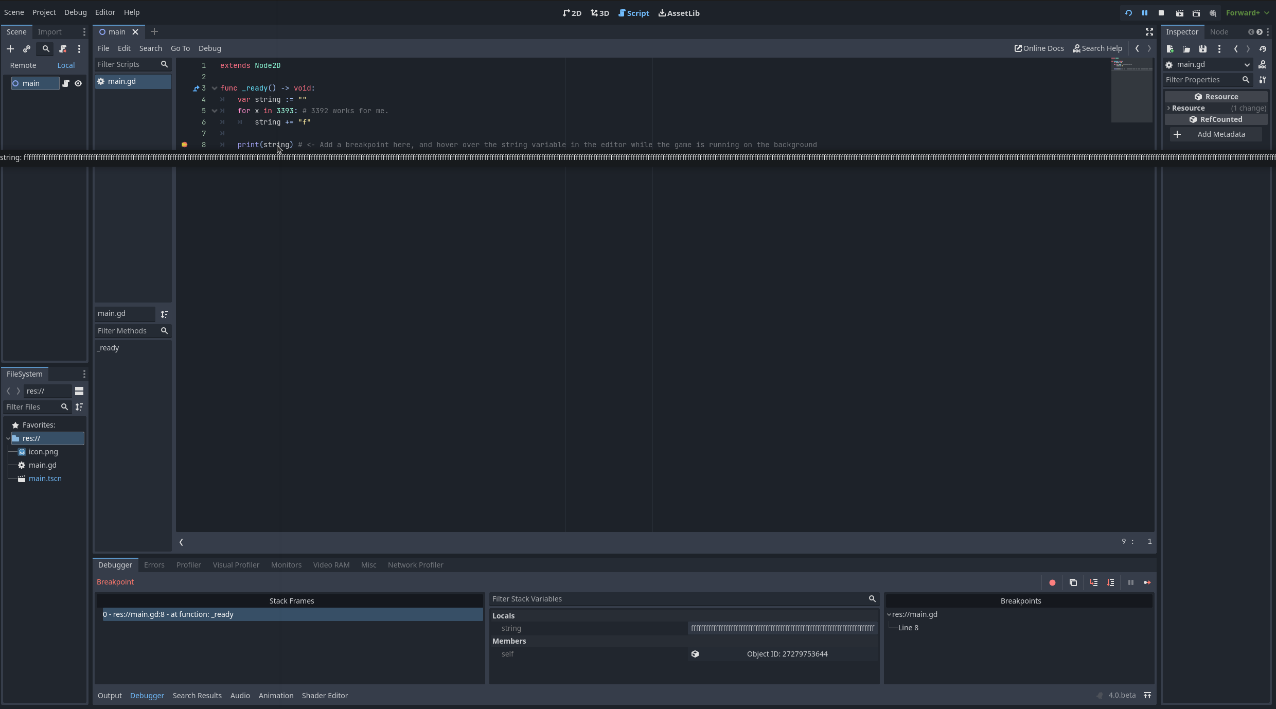 Hovering over a variable in the editor when it's too large causes the editor to crash · Issue ...