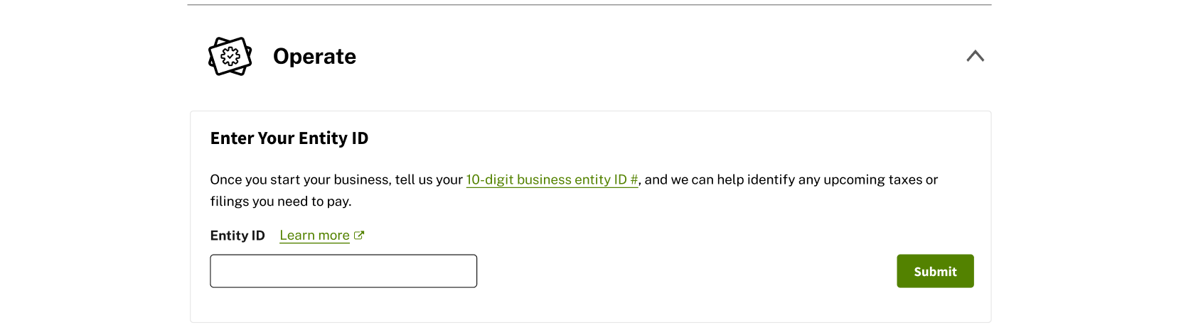 Operate Section (V2): Entity ID input, validate EID, and present ...