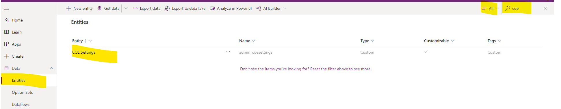 Unable to "Configure the CoE Settings entity" in Powerapps (installation COE-starterkit) · Issue ...